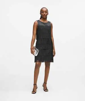 Karl Lagerfeld Sleeveless Faux-leather Fringe Dress
