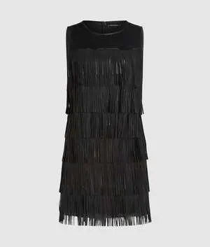 Karl Lagerfeld Sleeveless Faux-leather Fringe Dress
