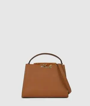 Karl Lagerfeld Karl Lagerfeld K/Signature Suede Top Handle Bag Dark Tan