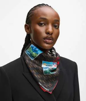 Karl Lagerfeld Ikon Monogram Travel Stamps Scarf - Brown-monogram