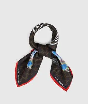 Karl Lagerfeld Ikon Monogram Travel Stamps Scarf - Brown-monogram