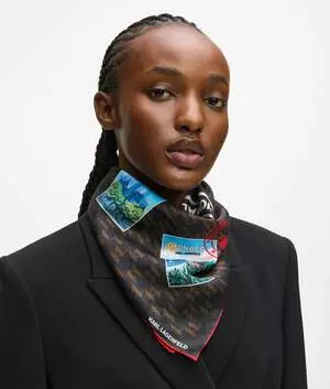 Karl Lagerfeld Ikon Monogram Travel Stamps Scarf - Brown-monogram