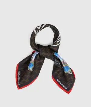 Karl Lagerfeld Ikon Monogram Travel Stamps Scarf - Brown-monogram