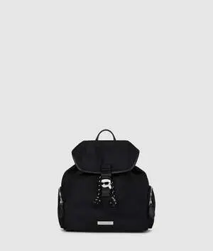 Karl Lagerfeld Ikon Nylon Small Flap Backpack - Black