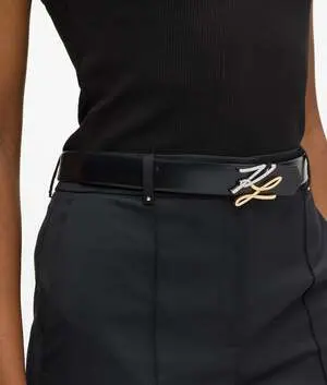 Karl Lagerfeld Reversible Leather Belt With Dual-tone Autograph Buckle