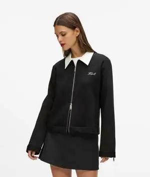 Karl Lagerfeld Signature Logo Zip-up Sweatshirt - White/black