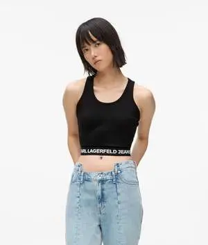 KL JEANS Jeans Logo Tape Cropped Tank Top - Black
