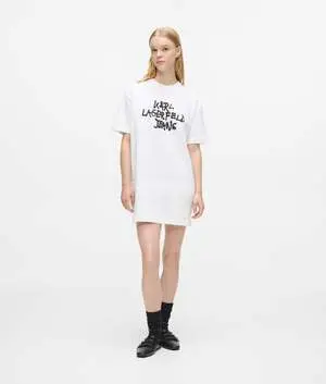 KL JEANS Jeans Graffiti Logo T-shirt Dress - White