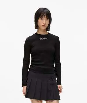 KL JEANS Jeans Ribbed Ruched Long Sleeve Top - Black