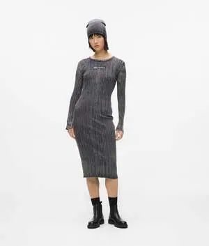 KL JEANS Jeans Ribbed Long-sleeve Midi Dress - Washed Black