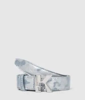 KL JEANS Jeans Silver-coated Denim Belt With K-logo Buckle - Silver Coated Denim