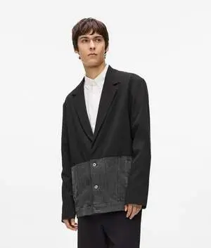 KL JEANS Jeans Denim Panel Double-breasted Blazer - Washed Black-black