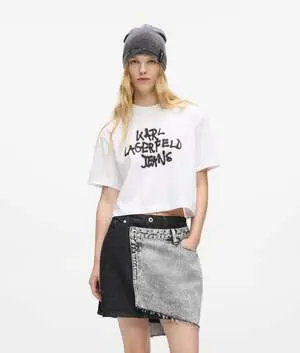 KL JEANS Jeans Cropped Graffiti T-shirt - White