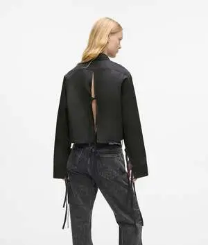 KL JEANS Jeans Cropped Tie Back Shirt In Organic Cotton - Washed Black
