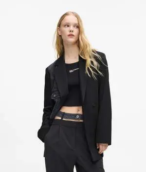 Karl Lagerfeld Denim Panel Double-breasted Blazer