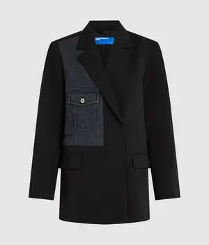 Karl Lagerfeld Denim Panel Double-breasted Blazer