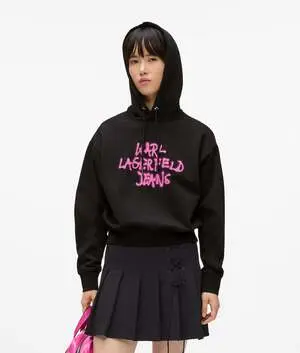 KL JEANS Jeans Graffiti Logo Cropped Hoodie - Black