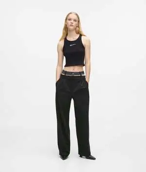 KL JEANS Double Waistband Wide-leg Pants - Washed Black-black