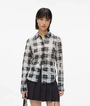 KL JEANS Jeans Checked Mesh Shirt - Bleached Check Black All Over Print