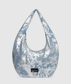 KL JEANS Large High-shine Denim Hobo Bag - Silver Coated Denim