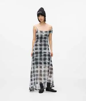 KL JEANS Jeans Checked Mesh Maxi Dress - Bleached Check Black All Over Print