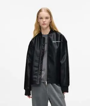 KL JEANS Jeans Faux Leather Bomber Jacket - Black