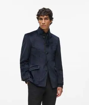 Karl Lagerfeld Velvet High-stand Collar Jacket - Night Blue