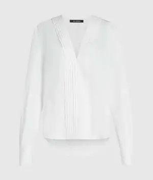 Karl Lagerfeld V-neck Shirt With Balloon Sleeves And Pleated Front