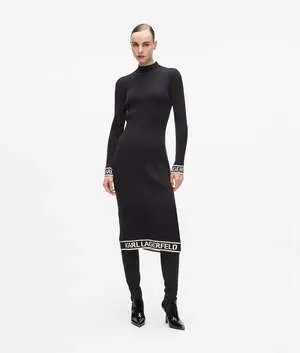 Karl Lagerfeld Logo Knit Maxi Dress - Black