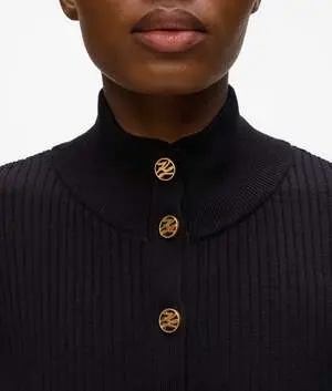 Karl Lagerfeld Rib-knit Turtleneck Cardigan With Gold-tone Logo Buttons
