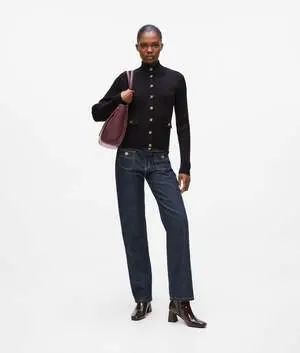 Karl Lagerfeld Rib-knit Turtleneck Cardigan With Gold-tone Logo Buttons