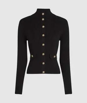 Karl Lagerfeld Rib-knit Turtleneck Cardigan With Gold-tone Logo Buttons