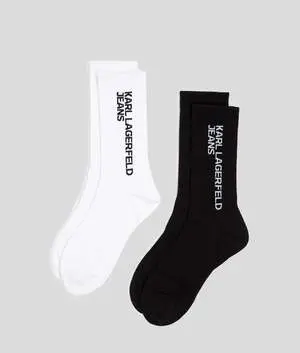 Karl Lagerfeld Logo Ribbed Socks 2-pack - White/black