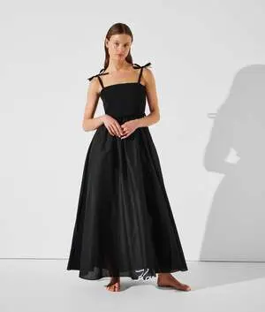 Karl Lagerfeld Beach Dress With Smocked Bodice And Tie Straps - Black