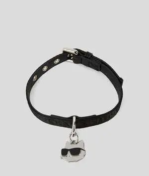 Karl Lagerfeld Ikon Cat Collar With Charm - Black