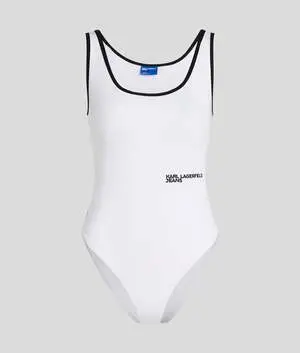 KL JEANS Jeans Ribbed Bodysuit With Contrasting Piping And Embroidered Logo - White