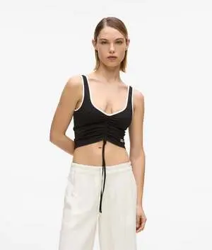KL JEANS V-neck Ruched Tank Top - Black