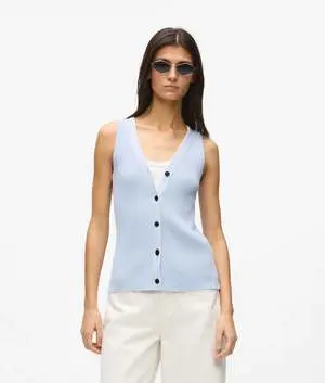Karl Lagerfeld Logo V-neck Knit Top - Kentucky Blue-pristine