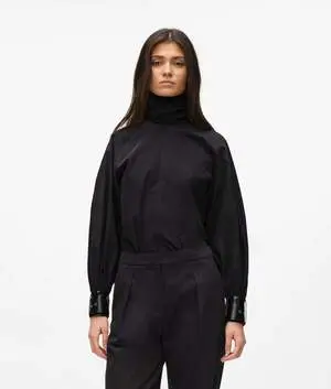 Karl Lagerfeld Balloon Sleeve Blouse With Patent Cuffs - Black