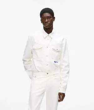KL JEANS Graphic Karl Print Denim Overshirt - White