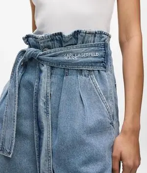 Karl Lagerfeld High-rise Belted Denim Shorts - Washed Mid Blue