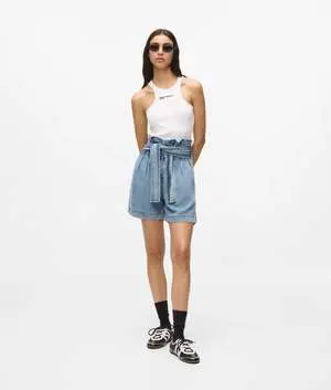 Karl Lagerfeld High-rise Belted Denim Shorts - Washed Mid Blue