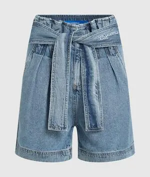 Karl Lagerfeld High-rise Belted Denim Shorts - Washed Mid Blue