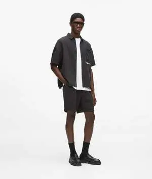 KL JEANS Crinkled Cotton Shorts - Black