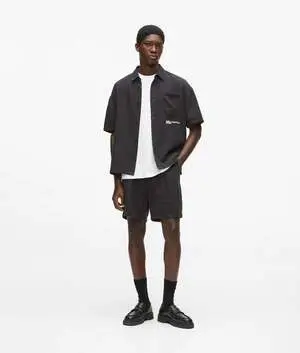 KL JEANS Crinkled Cotton Shorts - Black