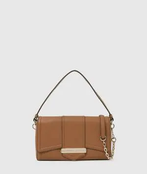 Karl Lagerfeld Karl Lagerfeld K/Nova Medium Crossbody Bag In Black Leather With Gold-Tone Hardware Dark Tan