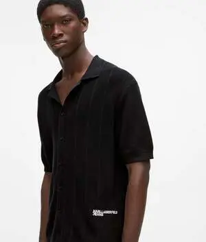 Karl Lagerfeld Short-sleeved Knit Polo Shirt - Black