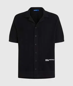 Karl Lagerfeld Short-sleeved Knit Polo Shirt - Black