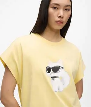 Karl Lagerfeld Ikon Choupette Organic Cotton T-shirt - Sunlight