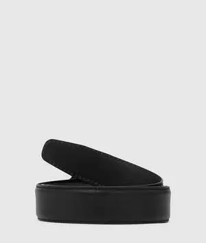 Karl Lagerfeld Slim Leather Belt With Oval Buckle - Black